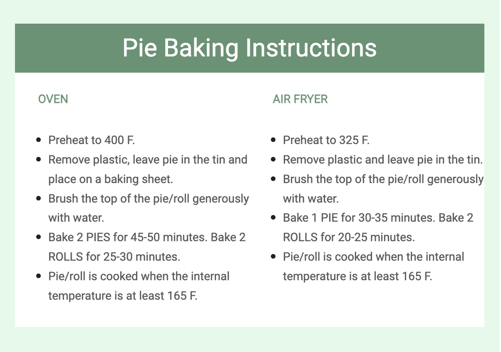 Baking Guidelines for Frozen Pies and Rolls – Waltzing Kangaroo