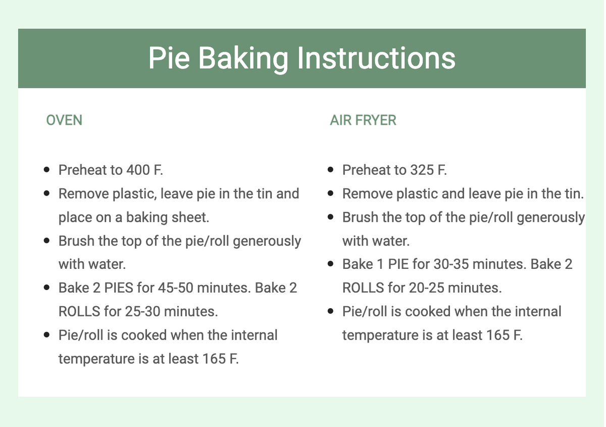 Baking Guidelines for Frozen Pies and Rolls – Waltzing Kangaroo